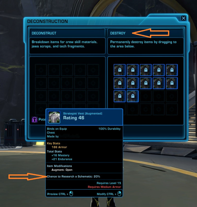 No Schematic, went to destroy instead - Bug Reports - SWTOR | Forums