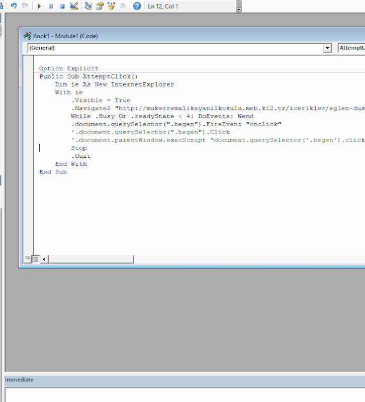 Excel Object Htmldivelement Doesnt Click On Ie11 Stack Overflow