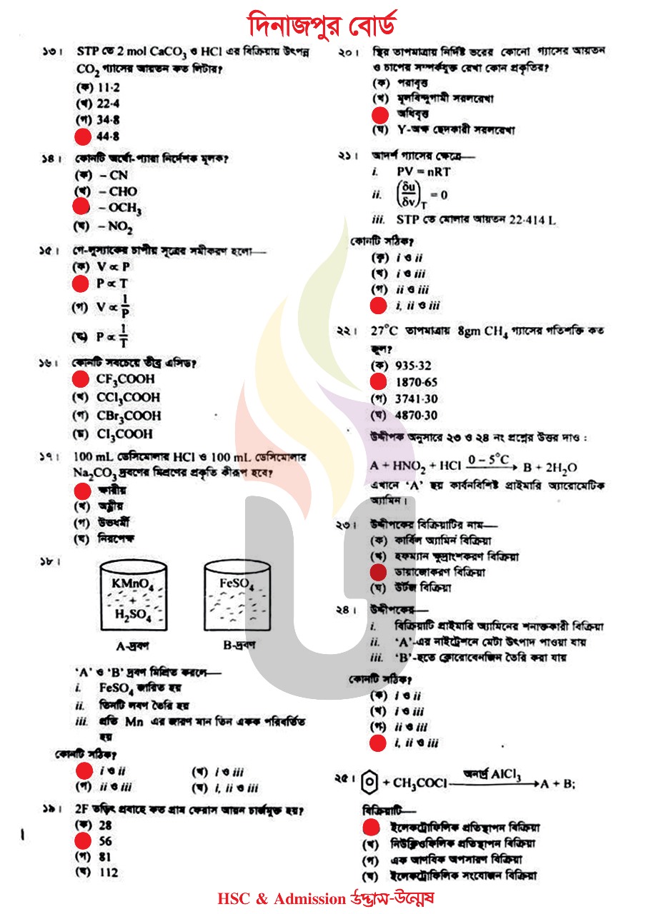 HSC Chemistry 2nd Paper MCQ Questions and Answers 2023 PDF Download All Board - Lekhapora BD