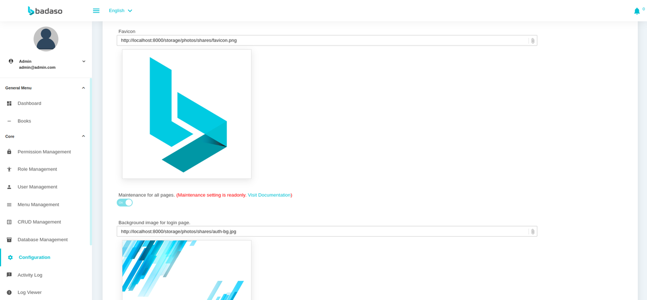 Configuration | Badaso Documentation