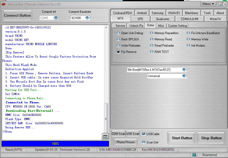 Tecno spark 3 kb7 {8.1.0} frp done by miracle thunder v2.95 - GSM-Forum