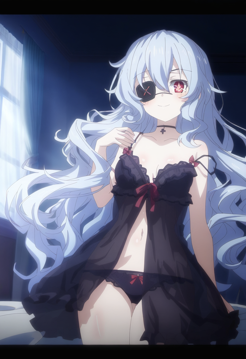 1girl, yoshino (date a live), dark persona, small breasts, {{black babydoll}}, { s 995947173 ...