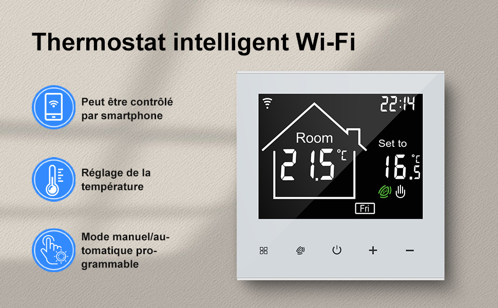 Thermostat intelligent Tuya WiFi, 16A Programmable Thermostat d'ambiance Plancher Chauffant ...