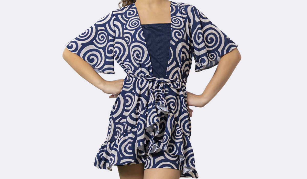 Conjunto Juvenil Kimono Azul Listas Moderno