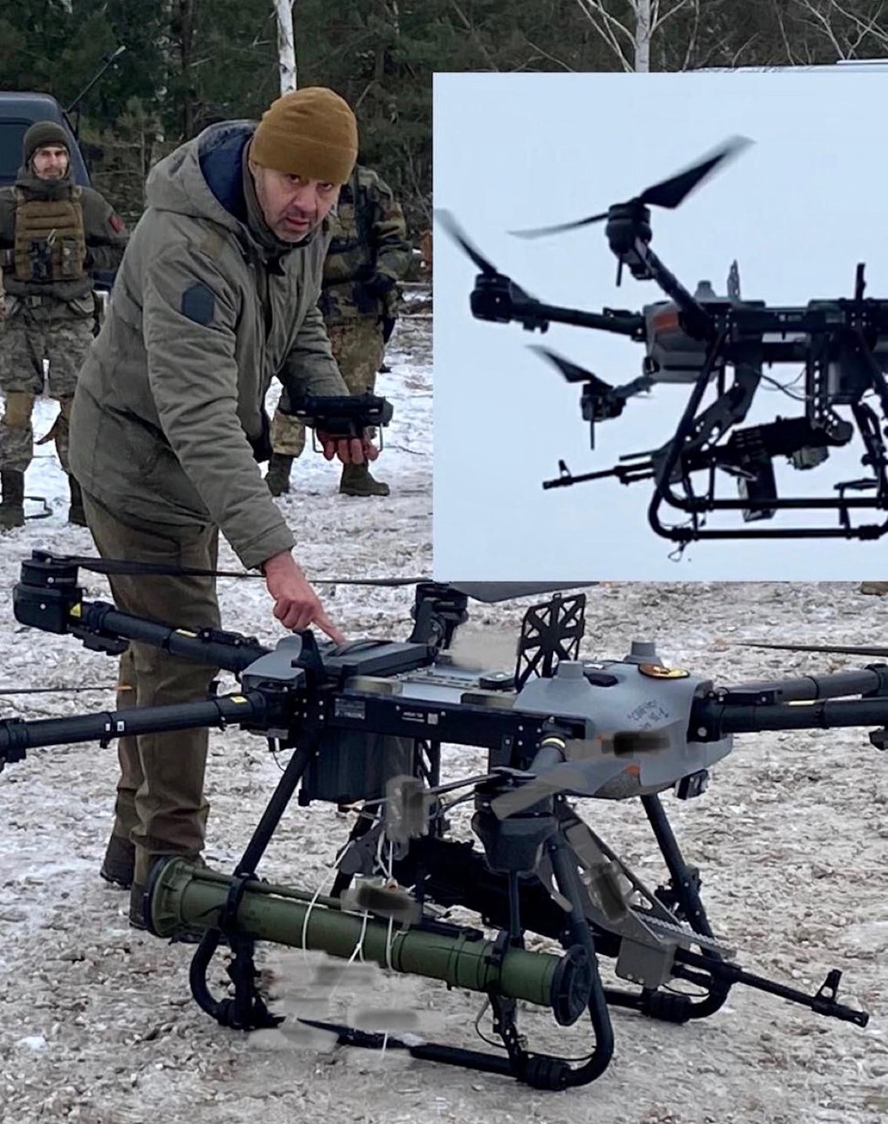 ukrainian baba yaga drone armed with pkm machine gun and a v0 ...