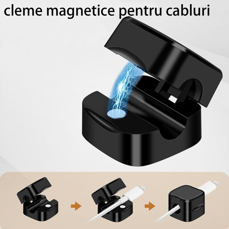 Set organizator magnetic pentru cabluri, adeziv, pentru birou/masina, 6 ...