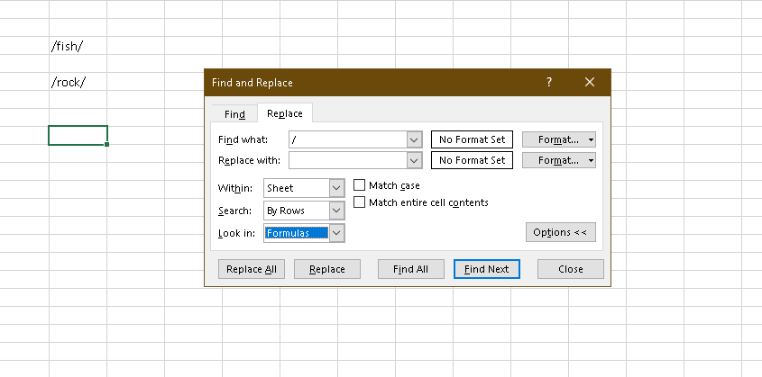 Replace All Not Working When Trying To Replace Character Rexcel 
