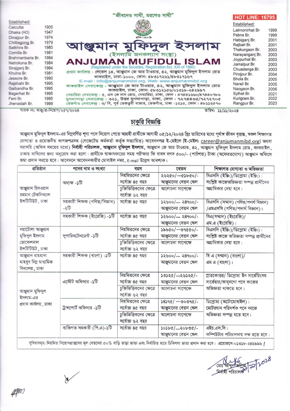 Anjuman Mufidul Islam Job Circular 2024 PDF — Postimages