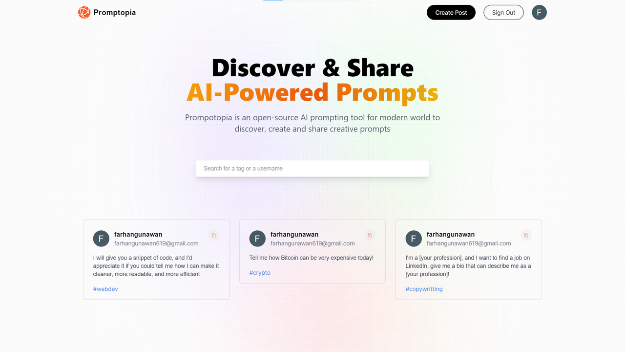 GitHub - inifarhan/promptopia: I use React, NextJS, TailwindCSS, MongoDB & Google provider for ...