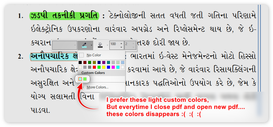 Need to save custom colors in color picker for Highlights - General ...