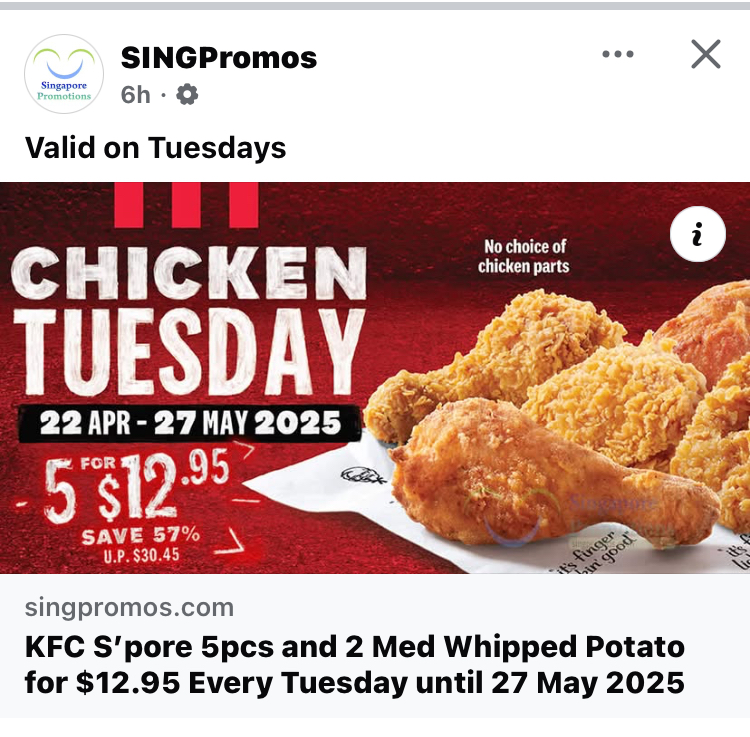 KFC chicken Tuesday $12.95 promo. 5pcs with 2 whipped potato | Page 2 ...