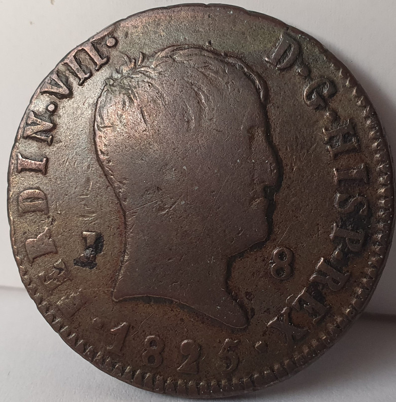 Fernando VII-8 Maravedís 1825 Jubia-tipo cabezón