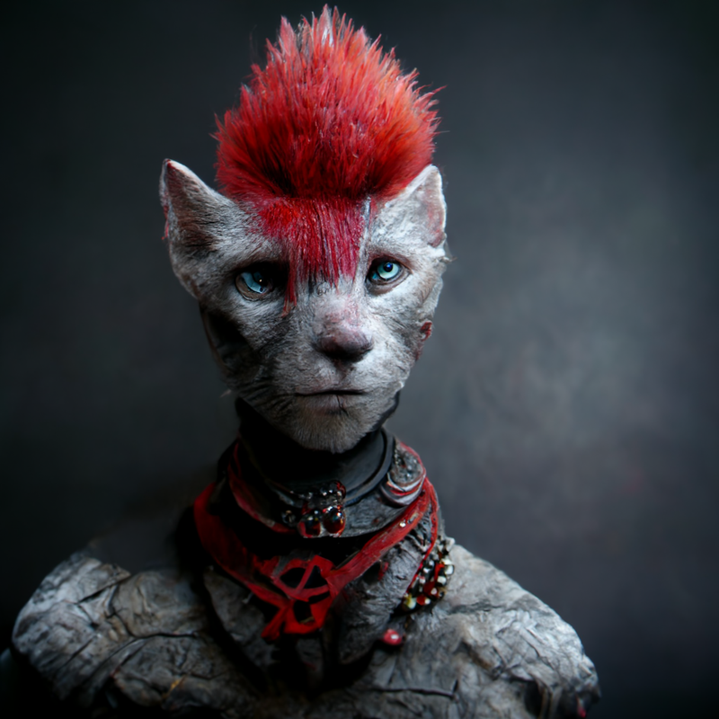 Borax Flux Razum Dar is a humanoid male cat with a red mohawk ve ...