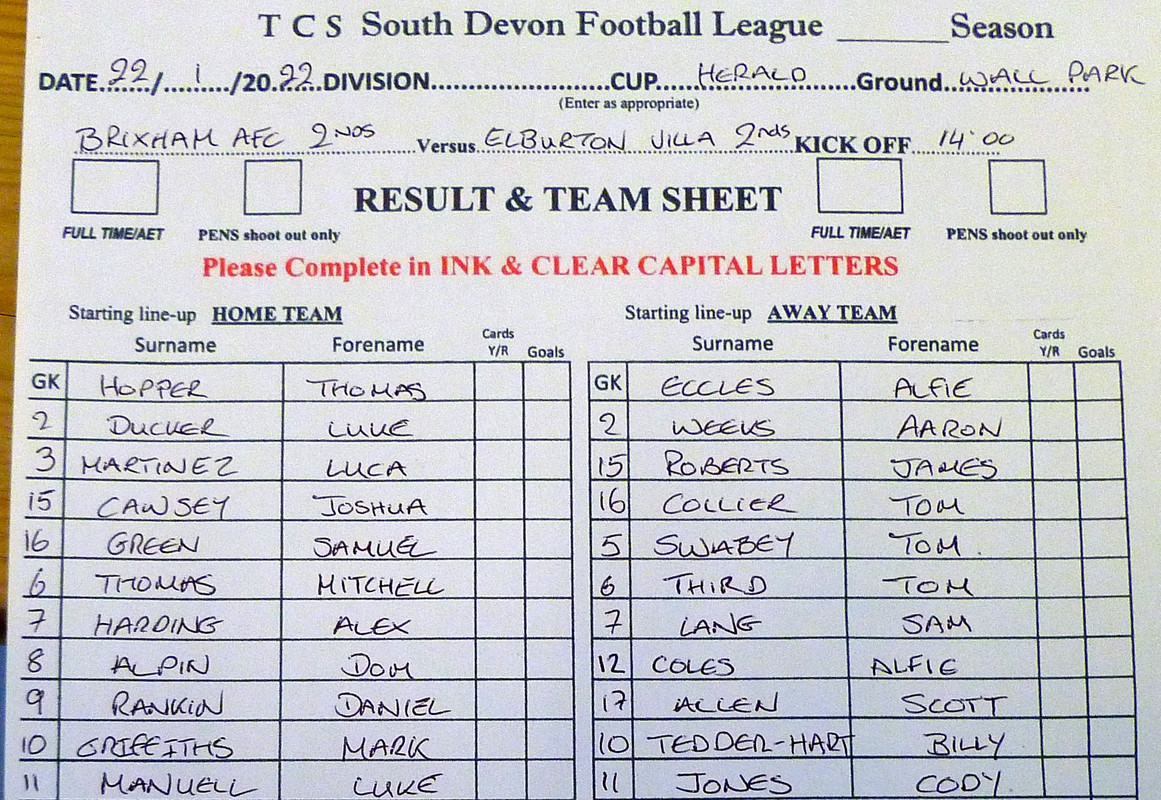 team sheet — Postimages