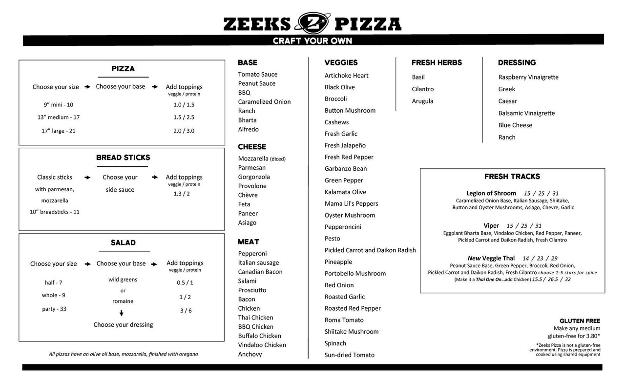menu Zeeks Pizza Pizzeria — Postimages