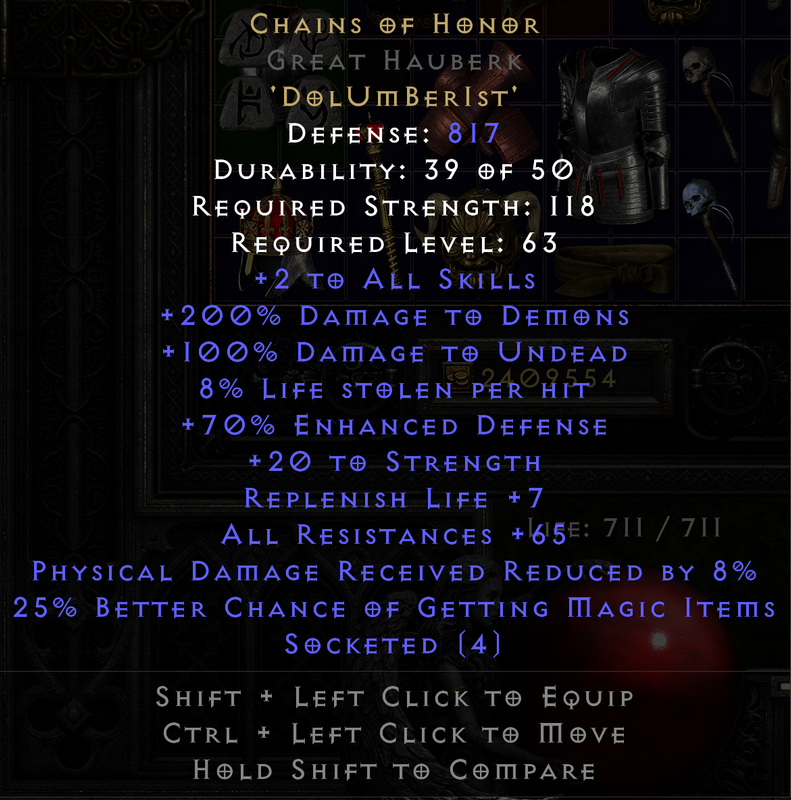 Chains of honor runeword 817 defense — Postimages