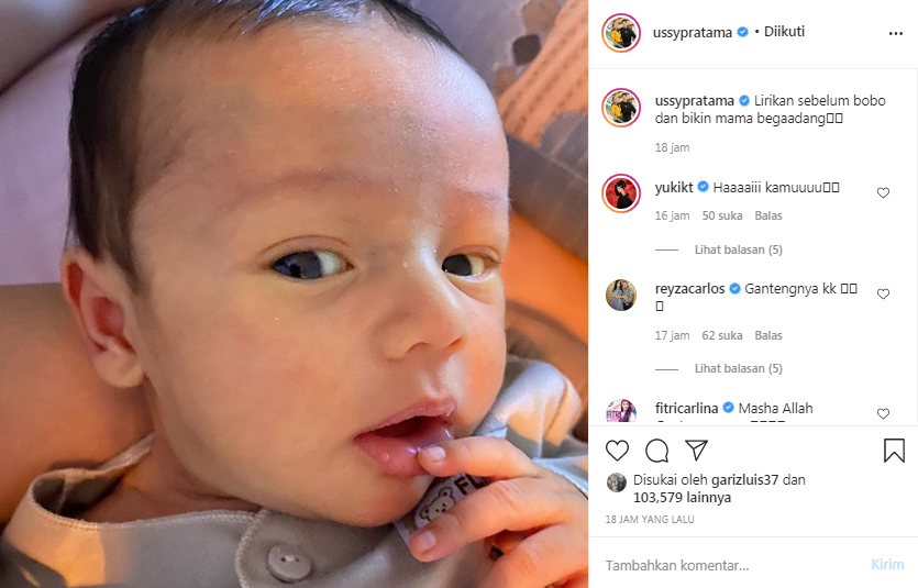 Ussy Sulistiawaty Unggah Foto Baby Saka Sebelum Tidur, Wajah Tampan ...