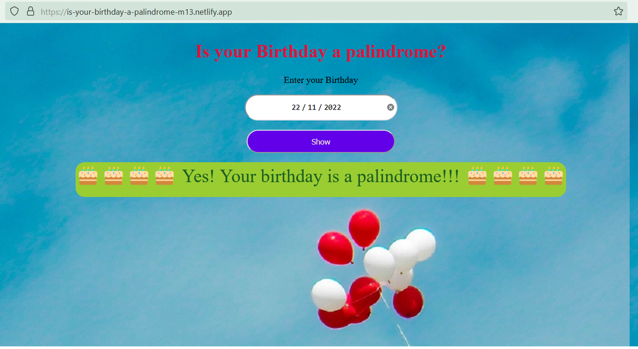 GitHub - Programmer-Sourav/M13-Is-Birthday-Palindrome: Check if birthday is a plaindrome