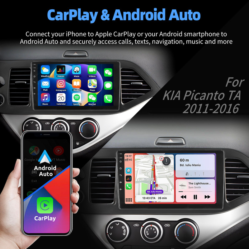 Autoradio Apple CarPlay 9 pouces GPS BT WiFi RDS pour Kia Picanto TA ...