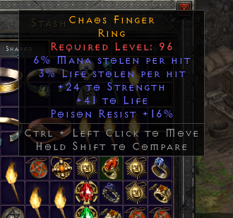 Top [6% Mana Leech] Ring [d2r] 20str 52life 9@allr - Topic - d2jsp