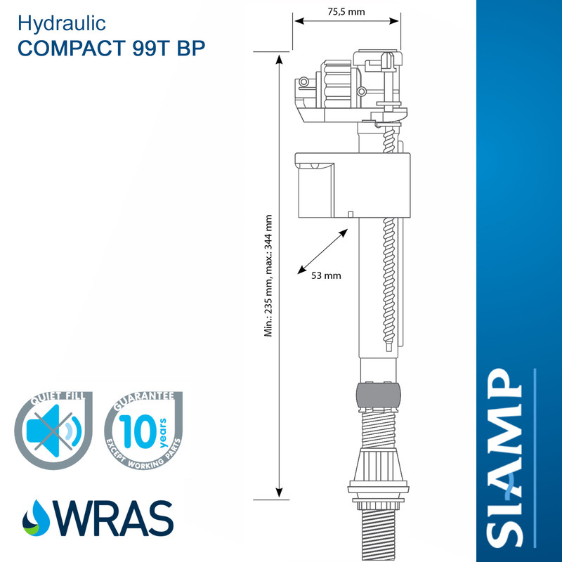 SIAMP 99T Toilet Telescopic Bottom Entry Plastic Inlet Fill Float Valve ...