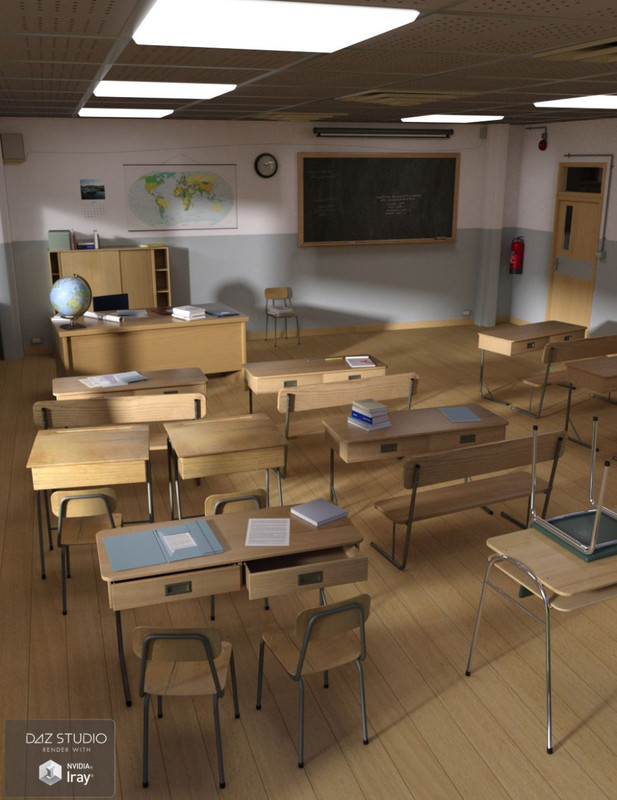 Interiors The Classroom (DS And Poser Updated) 2025 - Free Daz 3D Models