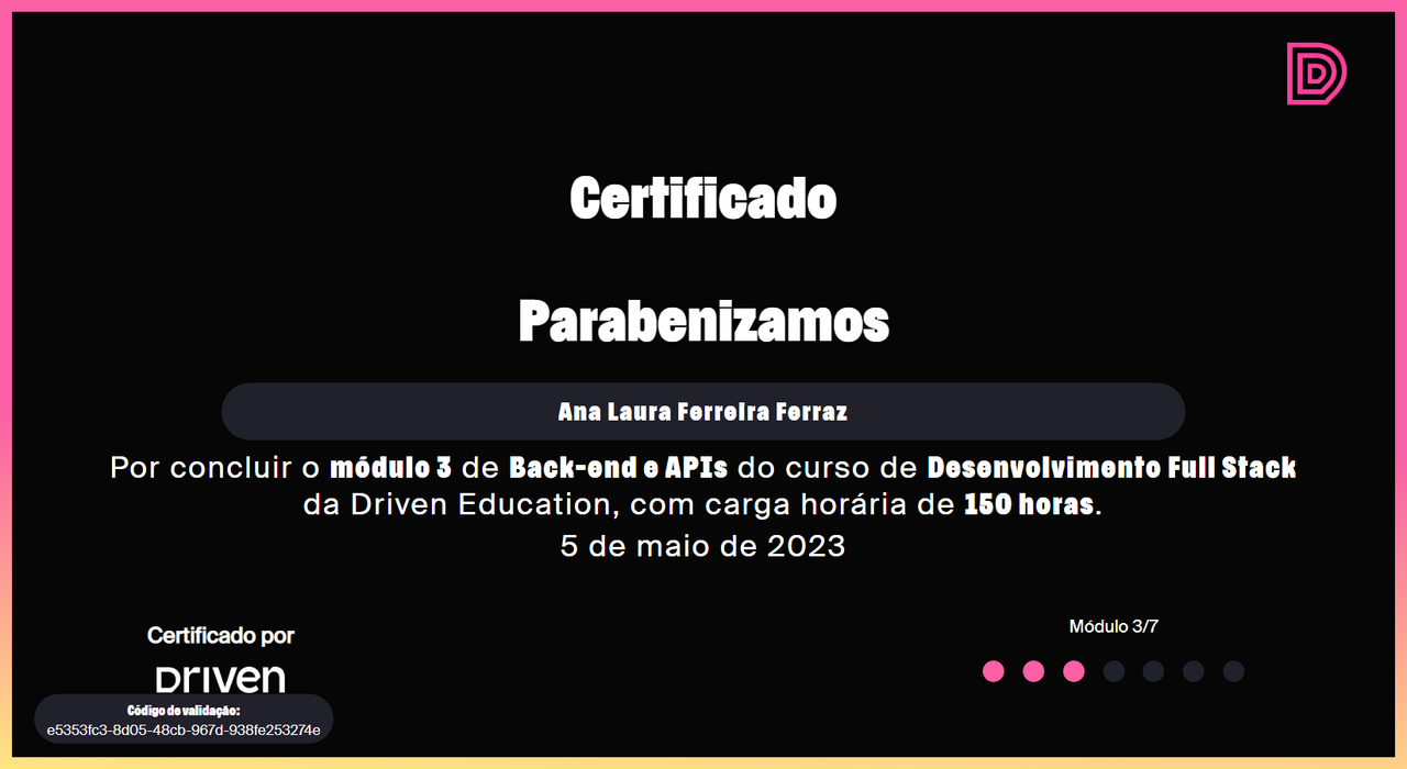 Desenvolvimento Full Stack Back end e APIs Ana Laura Ferreira Ferraz ...