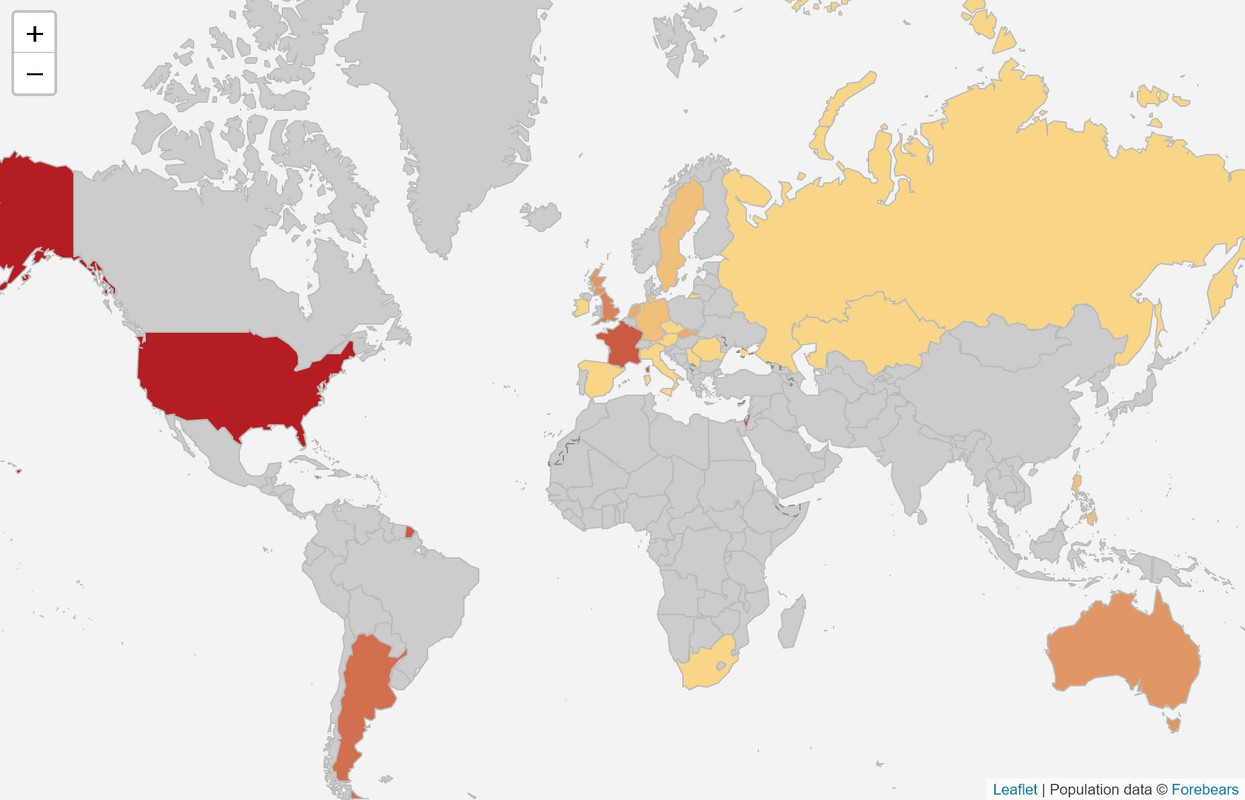 Your name and surname distribution around the world