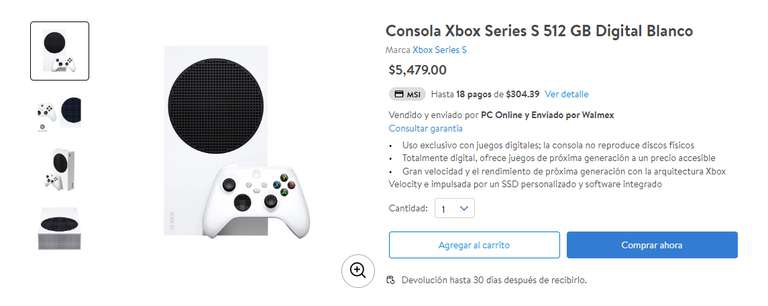 Walmart: Consola Xbox Series S 512 GB Digital Blanco