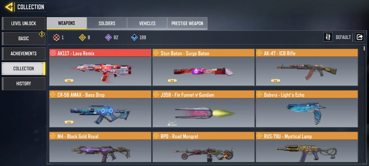 Buy mythic gun 1 | legend gun 8 | LVL 235 | Epic Guns 82 | characters ...