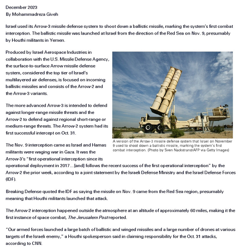 Israeli Arrow System Downs First Missiles in Combat