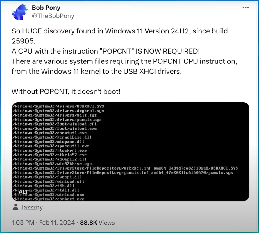 Windows 11 won't boot without "POPCNT" | HardwareZone Forums