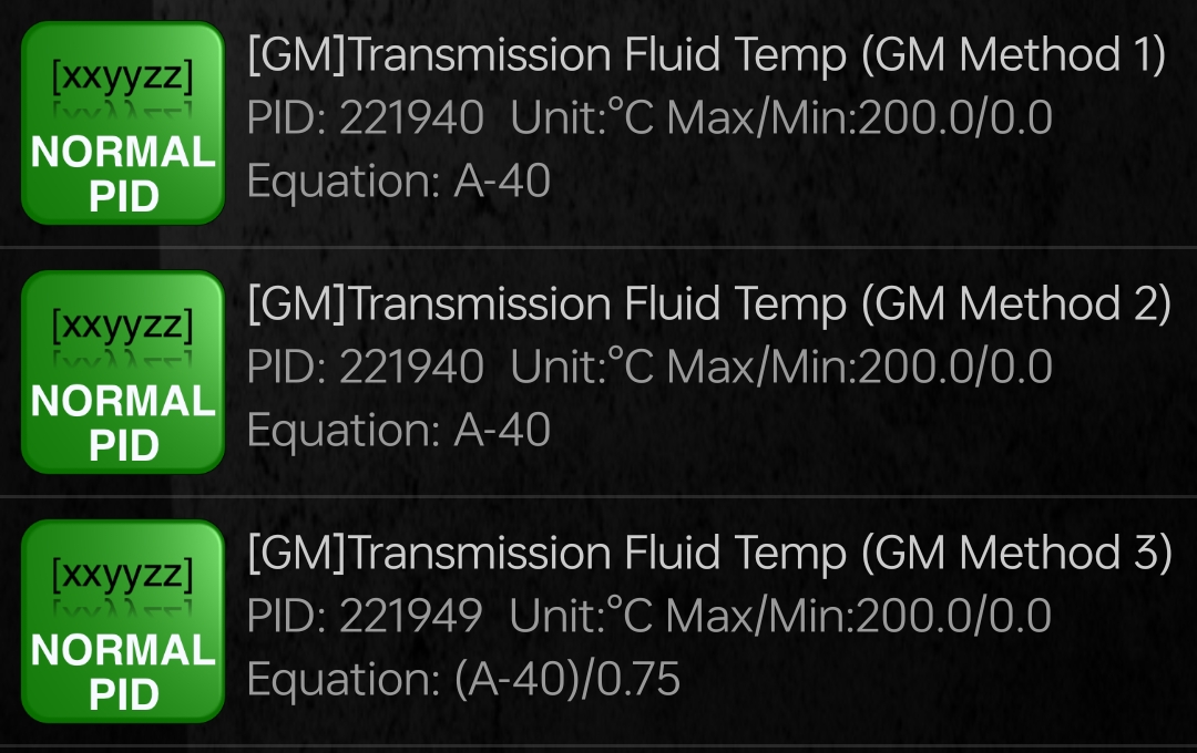 Torque Pro PID settings for checking the transmission fluid temperature ...