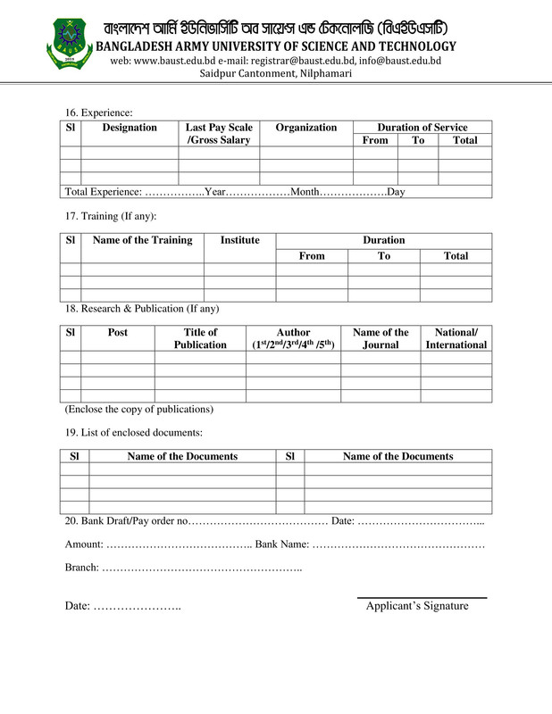BAUST Teacher Job Application Form 2024 PDF 2 — Postimages