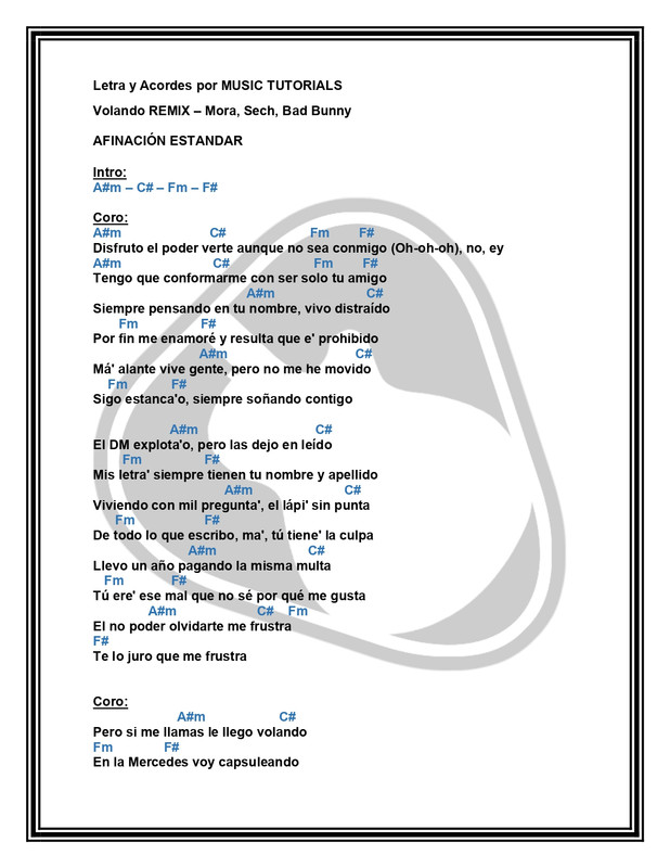 Volando Remix Mora Sech Bad Bunny Letra y Acordes by MUSICTUTORIALS ...