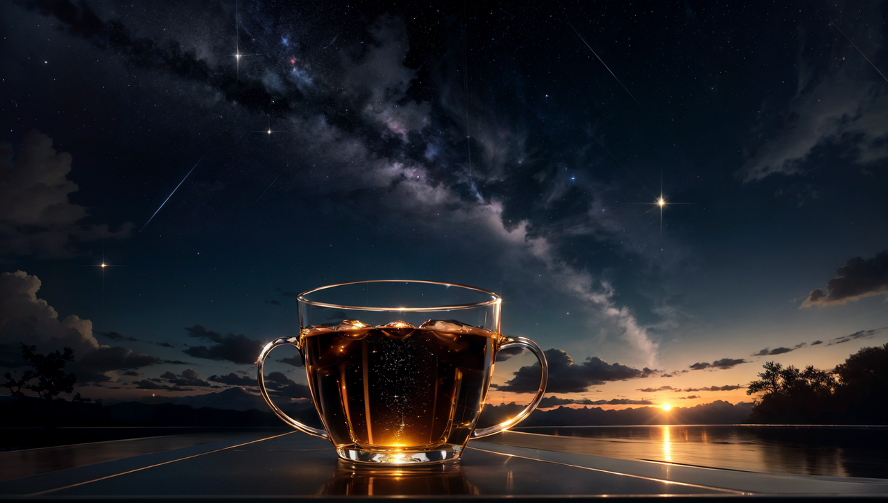 00000 159952485 0 (drinking glass), cup,(glass),no humans, reflection,starry sky, scenery, cloud ...