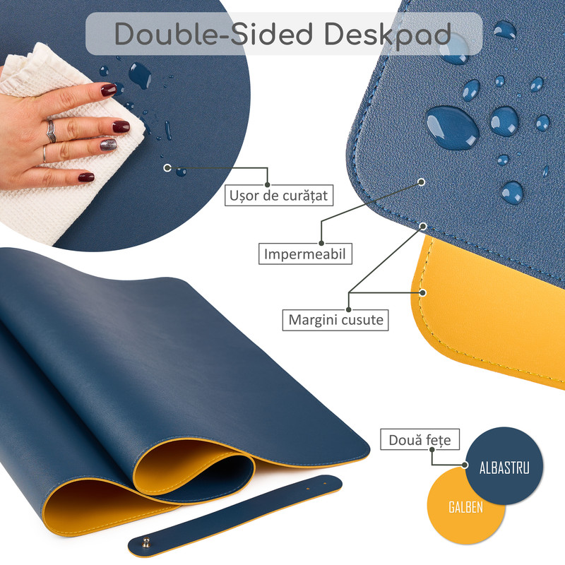 Mousepad XXL pentru protectie birou, din piele pu, impermeabil, cu doua ...