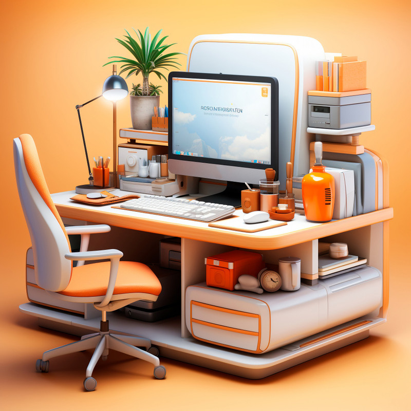 view 3d personal computer with workstation — Postimages