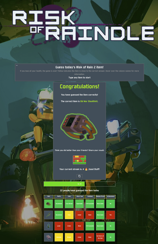 GitHub - DmitrijsNau/raindle: Risk of Rain 2 Wordle