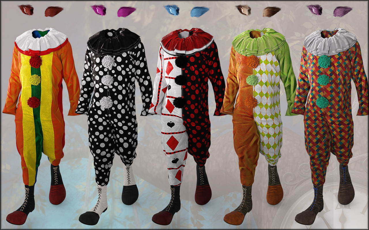 (ON THE BLOG) Bad Clown Clothing And Hair Textures - Free Daz 3D Models