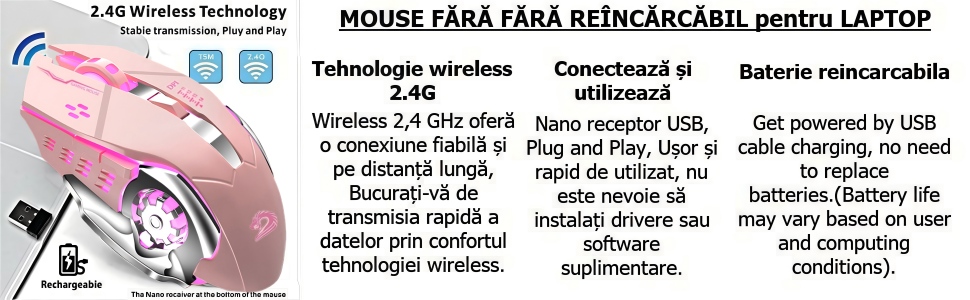 Mouse gaming, Excitat®, Receptor USB, 7 culori cu LED-uri, Mouse ...