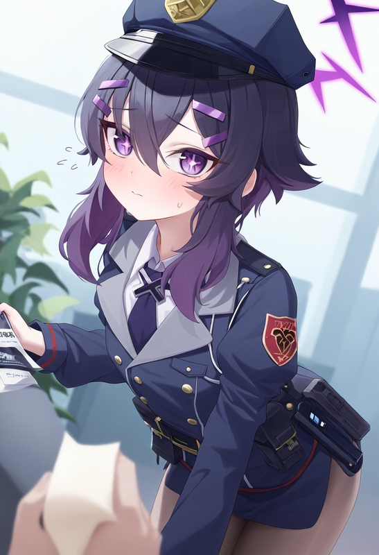 depth of field, 1girl, , haruka (blue archive), {{{{police uniform}}}}, blue arc s 3183298977 ...