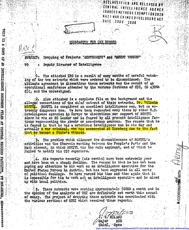 Holocaust Declassified CIA Document Wilhelm Hoettl a war criminal ...
