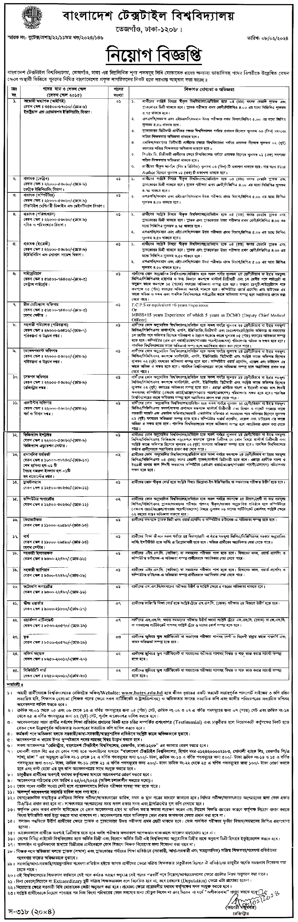 Bangladesh Textile University BUTEX Job Circular 2024 - My Job Circular
