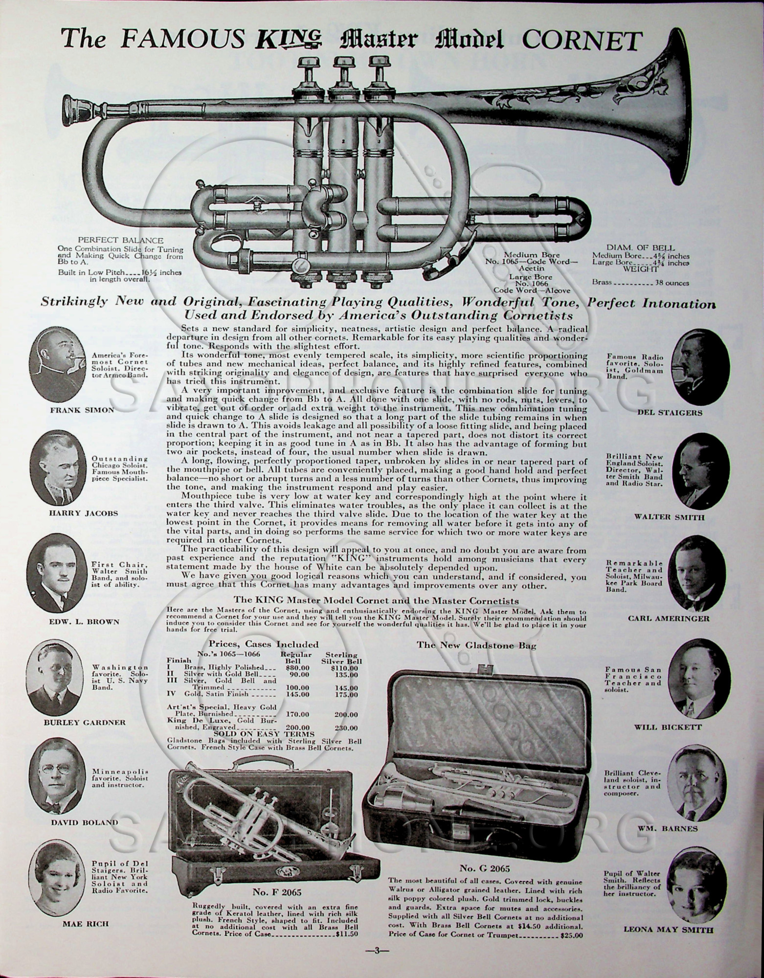 King 1933 catalog model 1065 Master Model 1 cornet — Postimages