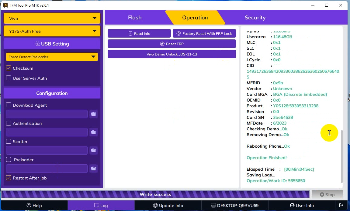 Gsm Forum Vivo Y17s Demo Unlock Done With Tfm Tool Pro