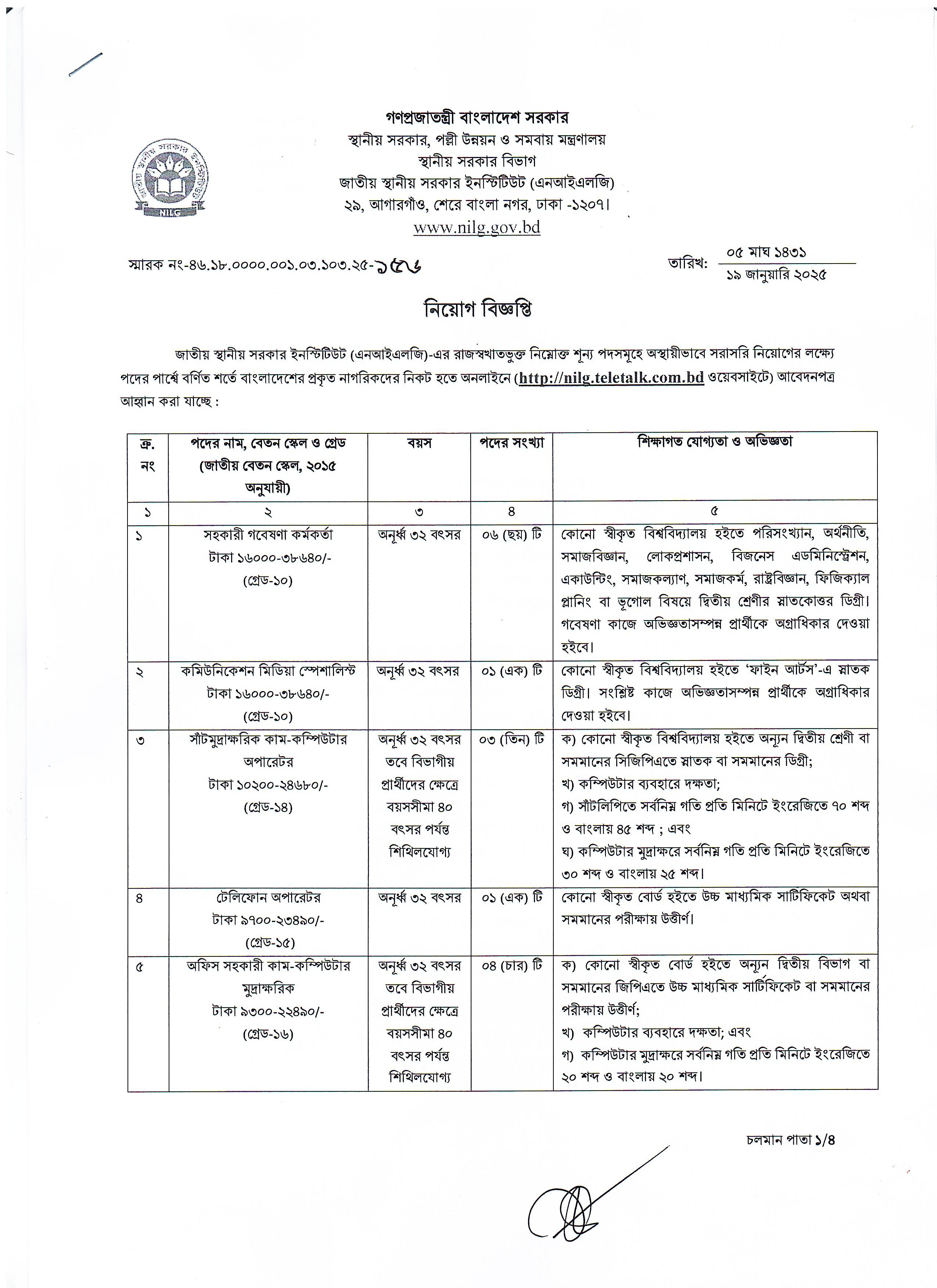 NILG Job Circular 2025 (National Institute of Local Government) - Visa ...