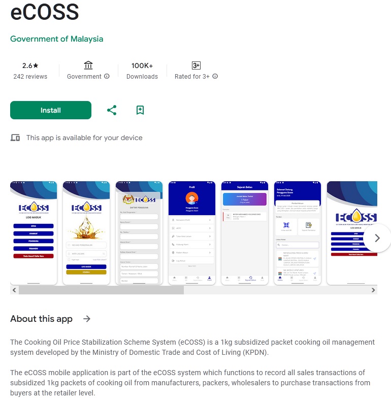 new app (eCOSS) to buy cooking oil