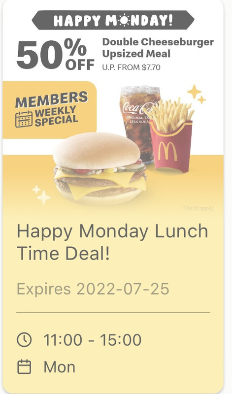 [gpgt] 50 Off Mcdouble Meal On Monday Kym Hardwarezone Forums