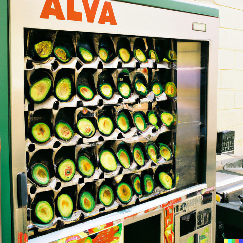 DALL E 35mm photo of a multi row snack vending machine that only ...